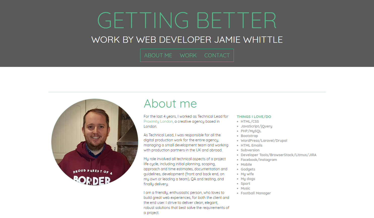 Getting Better | Work by Jamie Whittle - Web developer